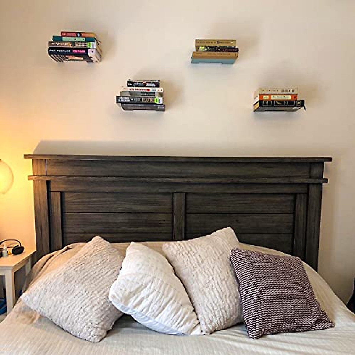 Eapele Floating Book Shelves for Wall, Steel Constructed Hidden Bookshelf with Mounting Hardware (Grey, 4pcs)
