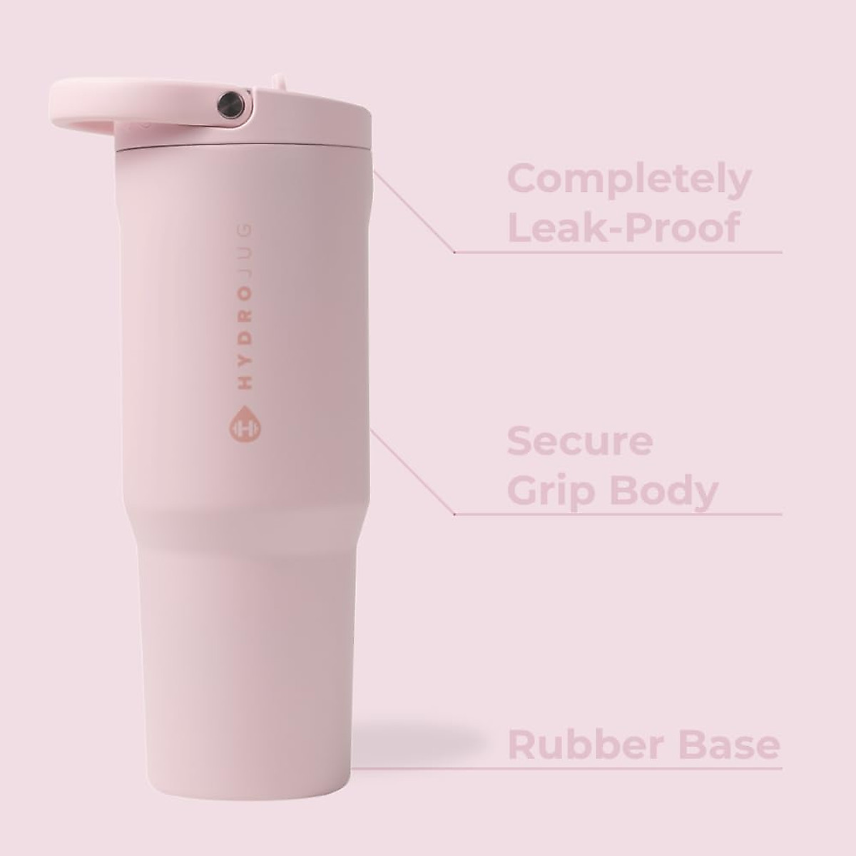 HydroJug Sport - Stainless Steel Tumbler with Straw, Vacuum Insulated, 32oz Leakproof Water Bottle, Ergonomic Design, Reusable, Dishwasher Safe, Rubber Base, Durable for Gym or Outdoors, Pink Sand