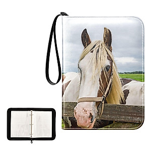 PYBUG Horse Trading Card Binder with Nylon Strap 4-Pocket Waterproof PU Leather Card Collection Binder for 400 Cards Sturdy Card Holder Folders for Game Cards,Sports Cards