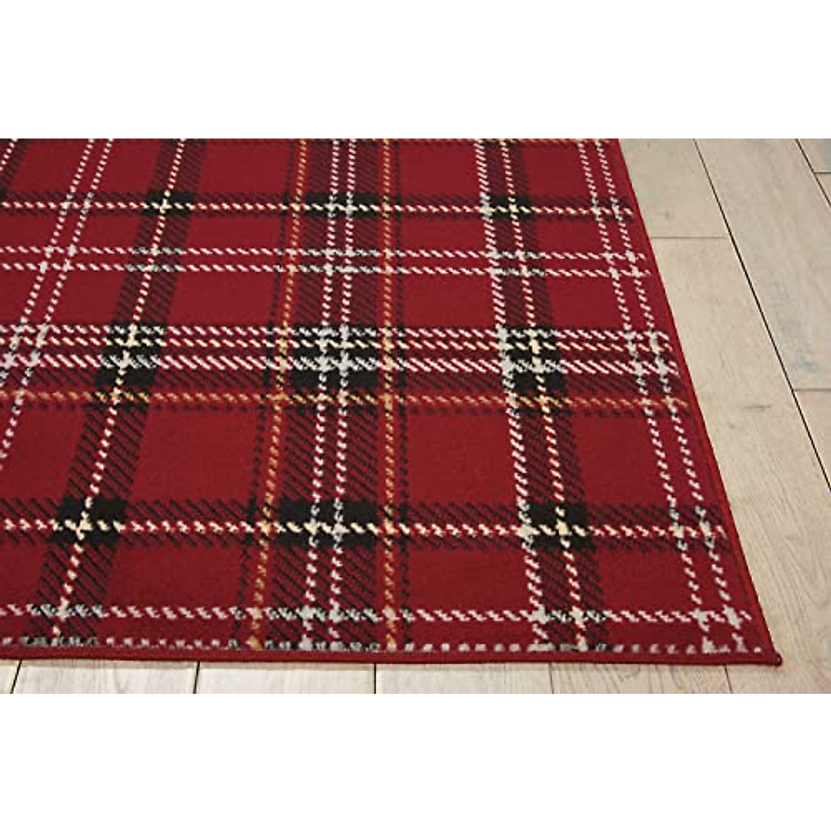 Nourison Grafix Red 5'3" x 7'3" Area -Rug, Modern, Plaid, Bed Room, Living Room, Dining Room, Kitchen, Easy -Cleaning, Non Shedding, (5' x 7')