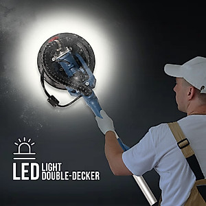 Enhulk Drywall Sander, 900W 7.2A Electric Drywall Sander with Vacuum Auto Dust Collection, 6 Variable Speed 800-1800RPM, Double-Deck LED Lights, Extendable & Foldable Handle, 12 Sanding Discs