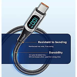 ESSAGER 100W USB C to USB C Cable with Display, 6.6ft 5A PD QC 5.0 Type C to Type C Cable Super Fast Charging USB C Cable(6.6ft, Black, 1 Pack)