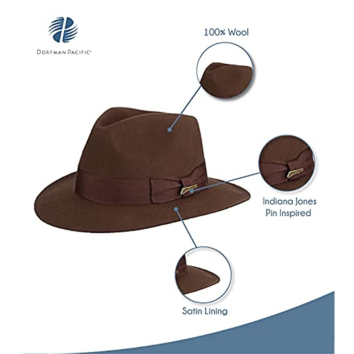 Indiana Jones Men's Wool Felt Fedora, Brown, Large