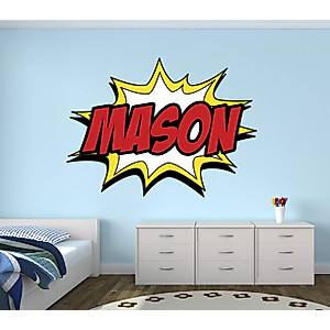 Custom Comic Name Wall Decal - Superheroes Wall Decals - Nursery Wall Decals - Baby Room Mural Art Decor Vinyl Sticker (30"W x 22"H)