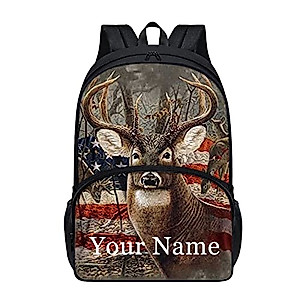 UNICEU Custom Kid's Toddler Backpack American Flag Camo Deer Personalized Backpack with Name/Text, Customization Backpack for Boys Girls Kindergarten School Bookbags