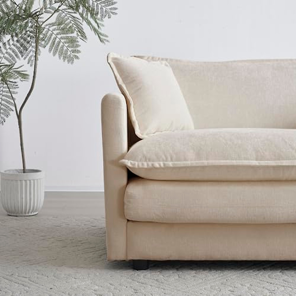 Eafurn Comfy Chenille Upholstered Accent Chair with Movable Ottoman,Oversized Single Sofa Couch Deep Seat Lounge Armchair for Living Room Bedroom Office Apartment, Coffee 57.4"