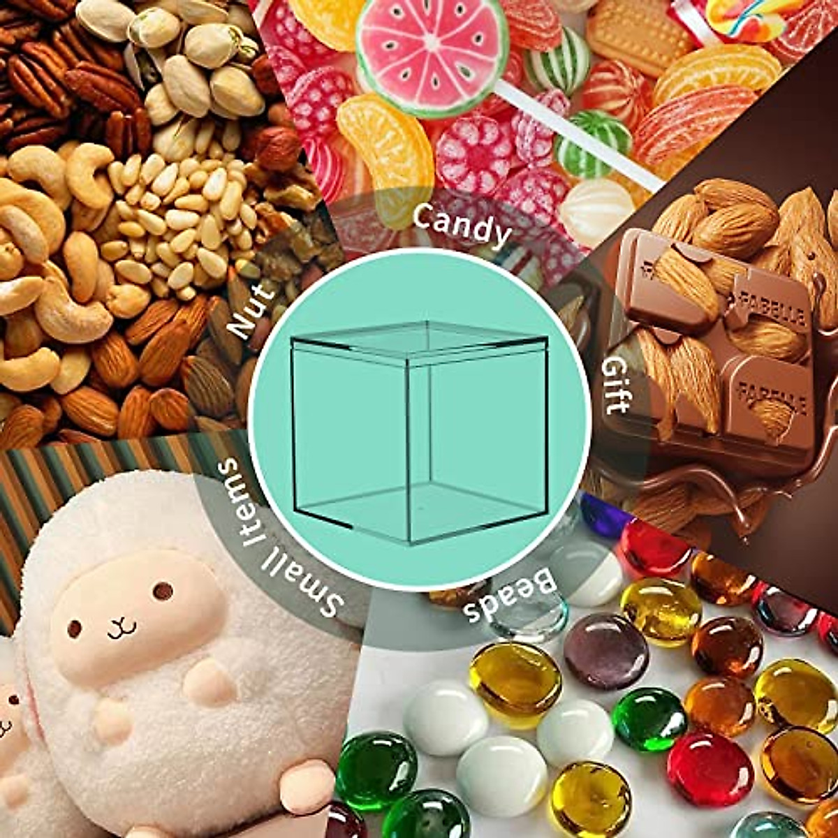 Hewomate Acrylic Boxes for Display, 3.3x3.3x3.3 Inches 4 Pack Clear Plastic Acrylic Favor Boxes, Small Acrylic Box with Lid, Square Cube Storage Containers for Candy Jewelry Pill and Tiny Item