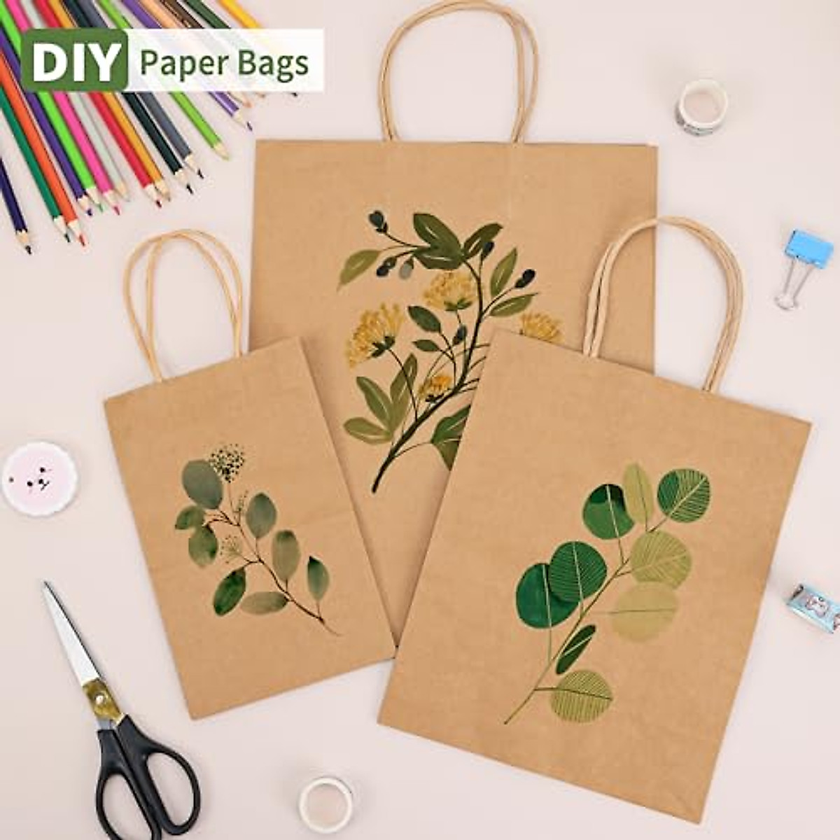 Moretoes 150pcs Brown Kraft Paper Bags with Handles Bulk - Assorted Sizes Gift & Retail Bags for Small Business, Party Favors