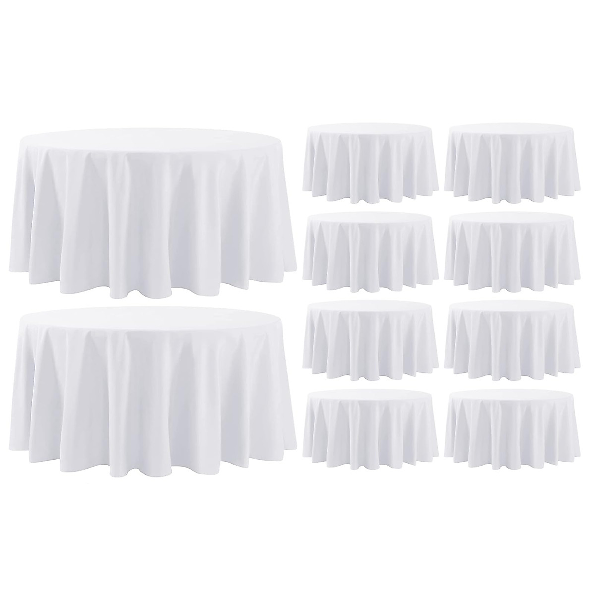 Aocoz 10 Pack White Round Tablecloth 120 Inch Tablecloths Stain Resistant Decorative Washable Polyester Table Cloth for Dining Table Banquets Buffet Parties and Wedding, Fits Square or Round Table