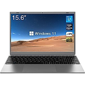 BiTECOOL Windows 11 Laptop, 15.6 inches Full HD IPS Display, Intel Celeron N4120 Quad Core, 12GB RAM and 256GB SSD Laptop Computer, 2.4/5G WiFi, BT4.2, Full Size Keyboard and Ultra Slim