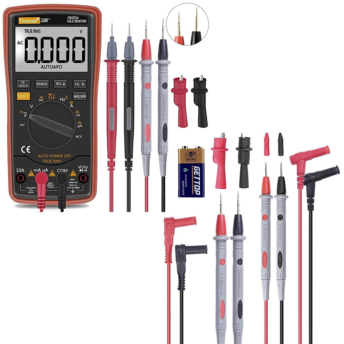 Auto Ranging Digital Multimeter TRMS 6000 Counts with 1000V 20A Multimeter Test Leads Probes Set
