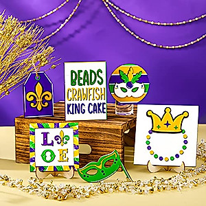 6 Pieces Wood Mardi Gras Decorations Mardi Gras Tiered Tray Decor Mardi Gras Home Decor Mardi Gras Home Decor Table Wooden Sign Carnival Table Sign for Masquerade Party Holiday Kitchen Centerpiece