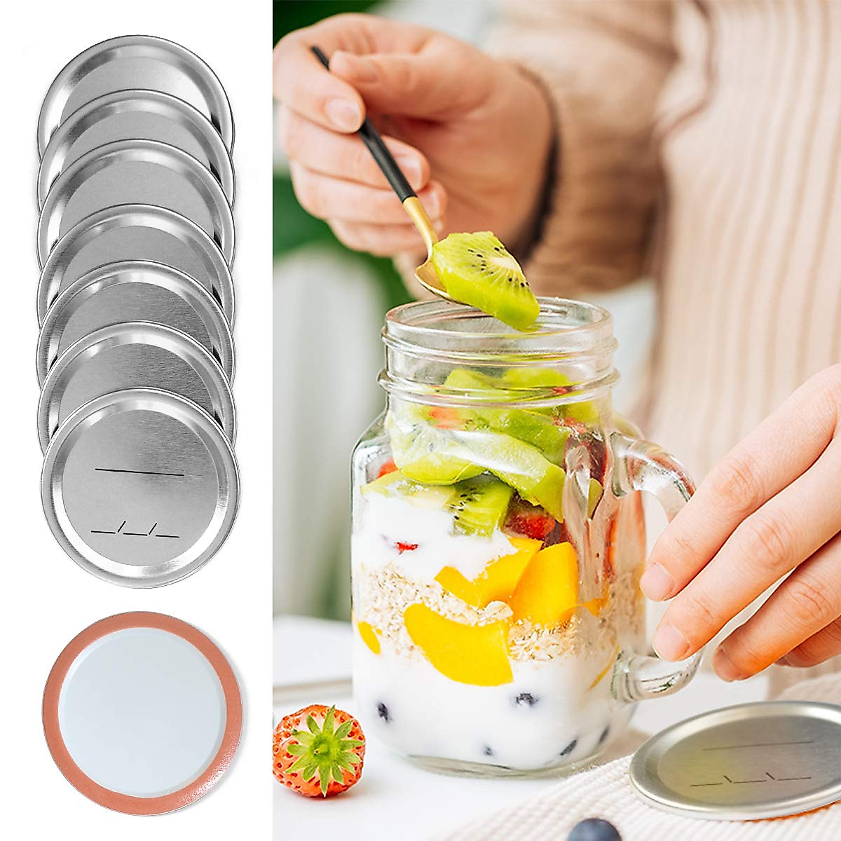 Canning Lids Regular Mouth For Ball/Kerr Jars, Split-Type Metal Mason Jar Lids with Silicone Seals, Silver, 24 Count