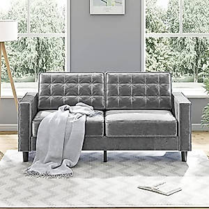 MUZZ Velvet Loveseat Sofa, Modern Upholstered Love Seat Sofa with Tufting-Bolster, Love Seat Furniture for Small Spaces, Living Room, Bedroom, Office(Grey)
