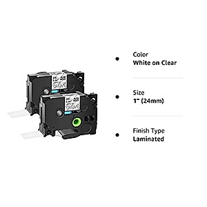 GREENCYCLE Compatible Label Tape Replacement for Brother Ptouch TZe Label Maker Tape TZe-155 TZ-155 24mm 0.94 Inch White on Clear Label Tape, Compatible with Brother D600 P700 P750W, 2-Pack