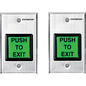 Seco-Larm SD-7202GC-PEQ ENFORCER LED Illuminated RTE Single-gang Wall Plate with Large Green Button, Large Illuminated Push Button with Caption "PUSH TO EXIT", Pack of 2
