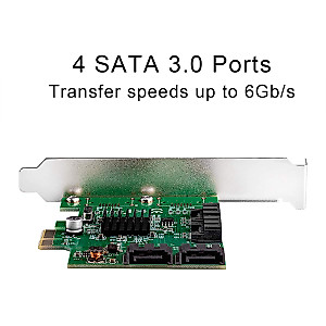 I/O Crest 4 Port SATA III PCI-e 2.0 x1 Controller Card Marvell 9215 Non-Raid with Low Profile Bracket SI-PEX40064