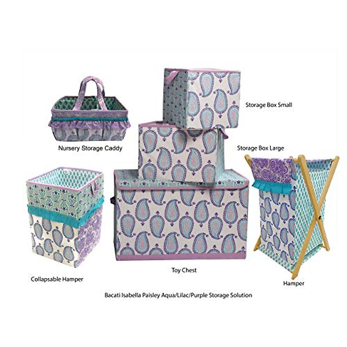 Bacati - Paisley Kids Storage (Small Storage Tote 10 x 10 x 10 inches, Lilac/Purple/Aqua)