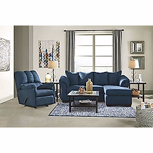 Signature Design by Ashley Darcy Casual Plush L-Shaped Reversible Sofa Chaise Chofa, Dark Blue