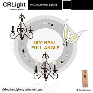 CRLight 2W Dimmable 25W Equivalent LED Candelabra Bulb 2700K Warm White 250LM, E12 Chandelier LED Candle Bulbs, C35 Clear Glass Flame Shape Bent Tip, 6 Pack