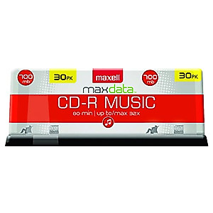 Maxell – 625335, Premium Quality Noise free Surface Playback Recordable CDs 700Mb Storage – 32x, Write Speed 80 minutes - Blank CDs, CD Storage & Reusable Spindle Case Holder – 30 Pack, Gold