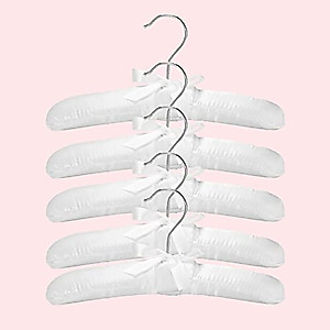 Shusmda 5Pcs Luxury Satin-Padded Children's Clothes Kids' Cloth Hook Hanger Wardrobe Organiser-White