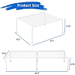 yaenoei Set of 2 - Kitchen Storage Shelf Rack (13.1 x 10.2 Inch)/Plastic Feet - Medium - Steel Metal - Rust Resistant Finish - Cups, Dishes, Cabinet & Pantry Organization - Kitchen (White)