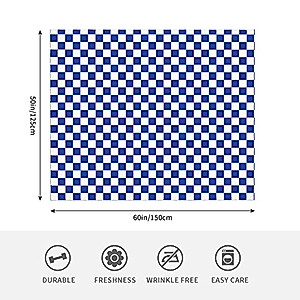 Throw Blanket Home Decor, Blue Checkered Blanket, Funny Thanksgiving Christmas Birthday Gifts, Soft Warm Lightweight Microfiber Plaid Flannel Blankets for Sofa Couch Bed Car Travel 60X50 Inch