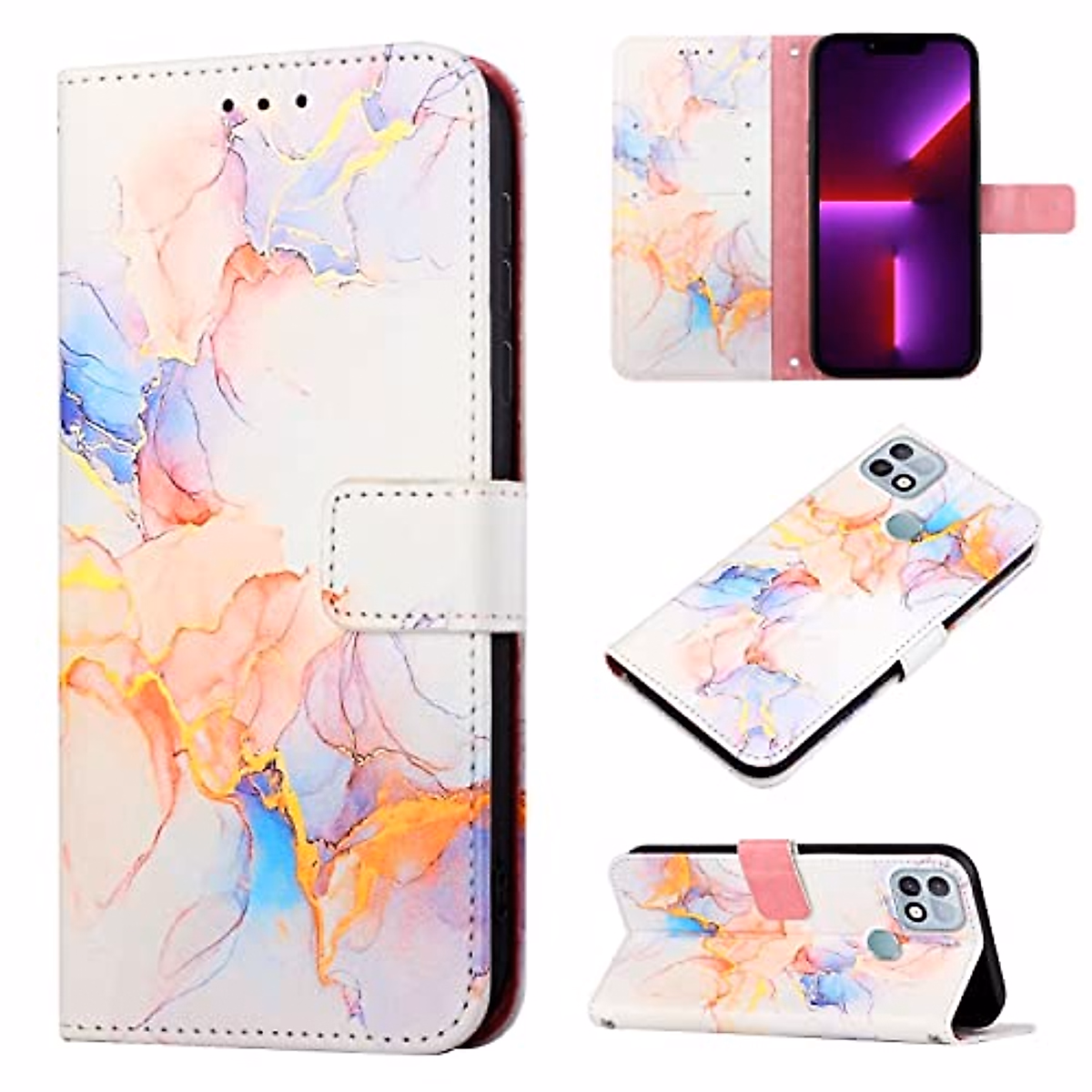 ZHANGUO Mobile Phone Case Bag Designed for Infinix HOT 10i/Smart 5 Pro Marbling Case,Slim Stylish Protective Bumper Case PU Leather Wallet Phone Cover with Card Holder Flip Kickstand Back Cover Case