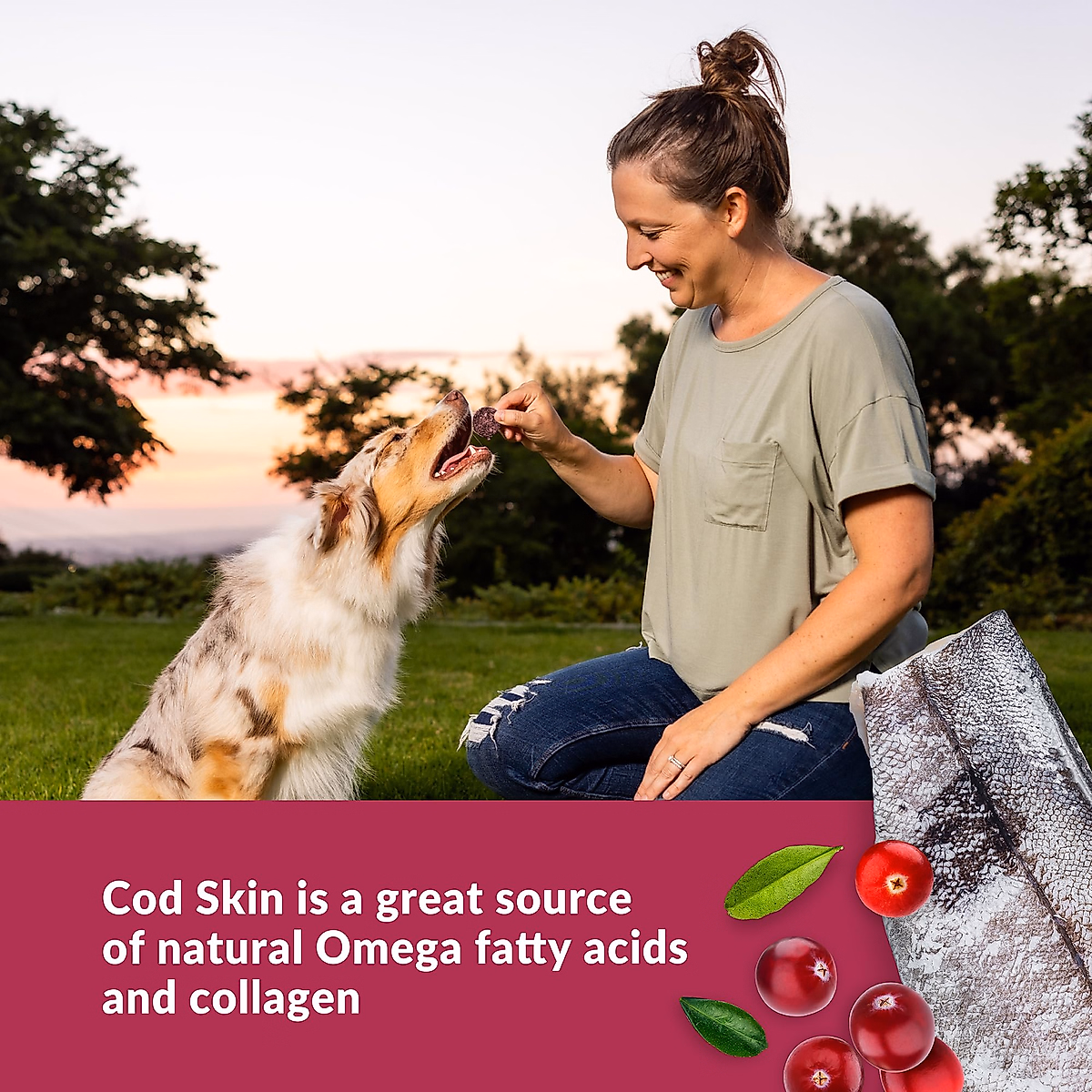 Wild Eats Cod Skins Dog Treat Superfood Medallions 3oz - Only Cod & Cranberry, Urinary Tract for Dogs Health Support