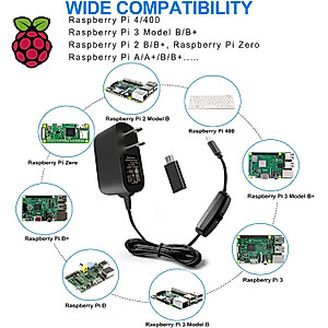 Miuzei Raspberry Pi 4 Power Supply with Switch, 5V 3A Power Supply Compatible with Raspberry Pi 4 Model B, USB-C Charger Power Adapter for RPI 4B, with Type-C & Micro USB Adapter for Raspberry Pi 3B+