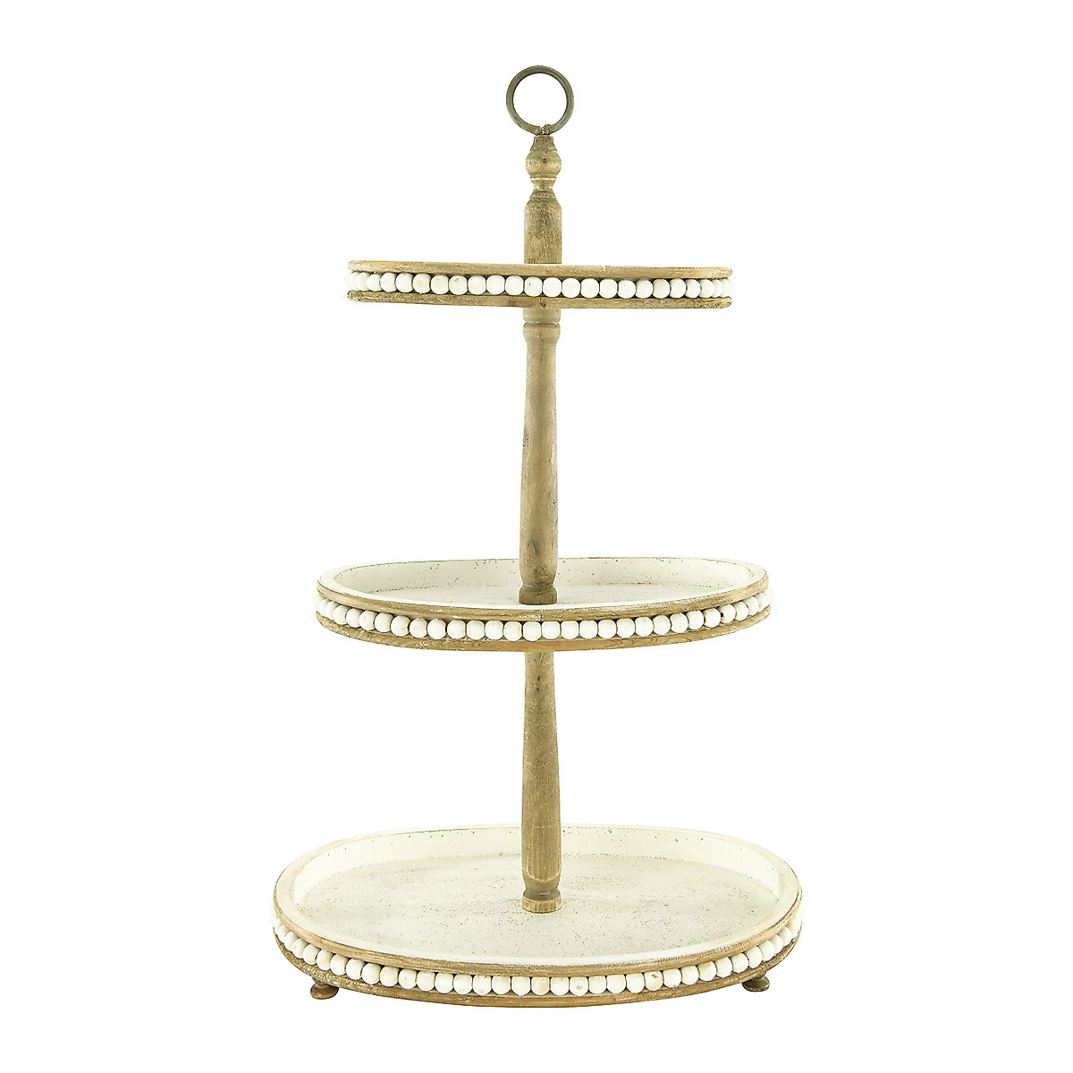 Creative Co-Op Decorative Oval 3-Tier Wood Tray with Handle