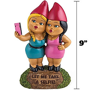 BigMouth Inc The Selfie Sisters Garden Gnome, 9-inch Tall Funny Lawn Gnome Statue, Weatherproof Garden Decoration
