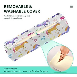 xigua Coloful Horses Neck Roll Pillow for Neck Relief with Removable Washable Cover - Memory Foam Round Cylinder Bolster, Ergonomically Designed for Head, Neck, Back, and Legs