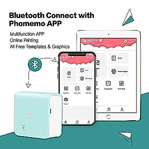 Phomemo M02 Pro Pocket Printer- Mini Bluetooth Thermal Printer with 3 Rolls White Sticker Paper, Compatible with iOS + Android for Learning Assistance, Study Notes, Journal, Fun, Work, Cyan