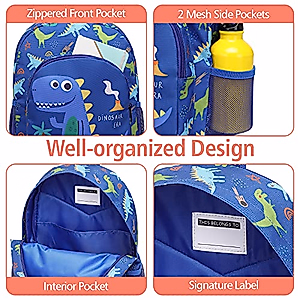 F-color Kids Backpack for School - Lightweight Toddler - Water Resistant Preschool Backpack for Boys and Girls with Chest Strap, Reflective Stripes, BPA Free, Dinosaur Blue