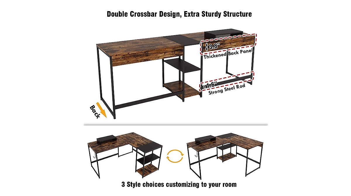 L-Shaped Desk for Home Office | Nost Host Corner Desks with Adjustable ...