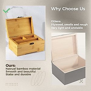 CDOKY Large Wooden Box with Hinged Lid, Bamboo Wood Multi-purpose Storage Box with Tray 2 Compartments, Natural Wood Organizer for Photos, Jewelry Home Office Decor, 7 x 5 x 4 in (Large)