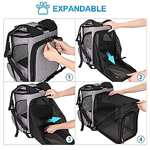 HALOVIE Pet Carrier Backpack Expandable for Cats Dogs Under 18 LB, Breathable Mesh Cat Backpack Carrier Bag, Foldable Dog Backpack Carrier for Small Dogs Rabbits Puppies