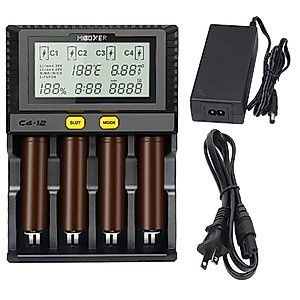 Miboxer C4-12 Universal Smart Rechargeable Battery Charger Intelligent 4 Slot Output Li-ion 4X3A,Ni-MH/NiCd 2X1A for 18650 AA C 26650 16340(RCR123) 14500 and More But Except LiFePO4