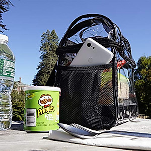 Amaro Premium 0.55mm Clear Dual Compartments Lunch Bag - Transparent Reusable Lunch Box for Adults - Ideal for Workplaces - Adjustable Shoulder Strap - Large Side Mesh Pockets