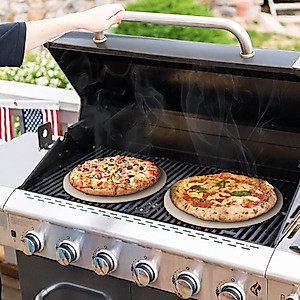 KitchenStar Pizza Stone for Oven and Grill 12 inch + Pizza Cutter Rocker 12" Black - Pizza Making Set Bundle - Premium Pizza Oven Accessories and Tools