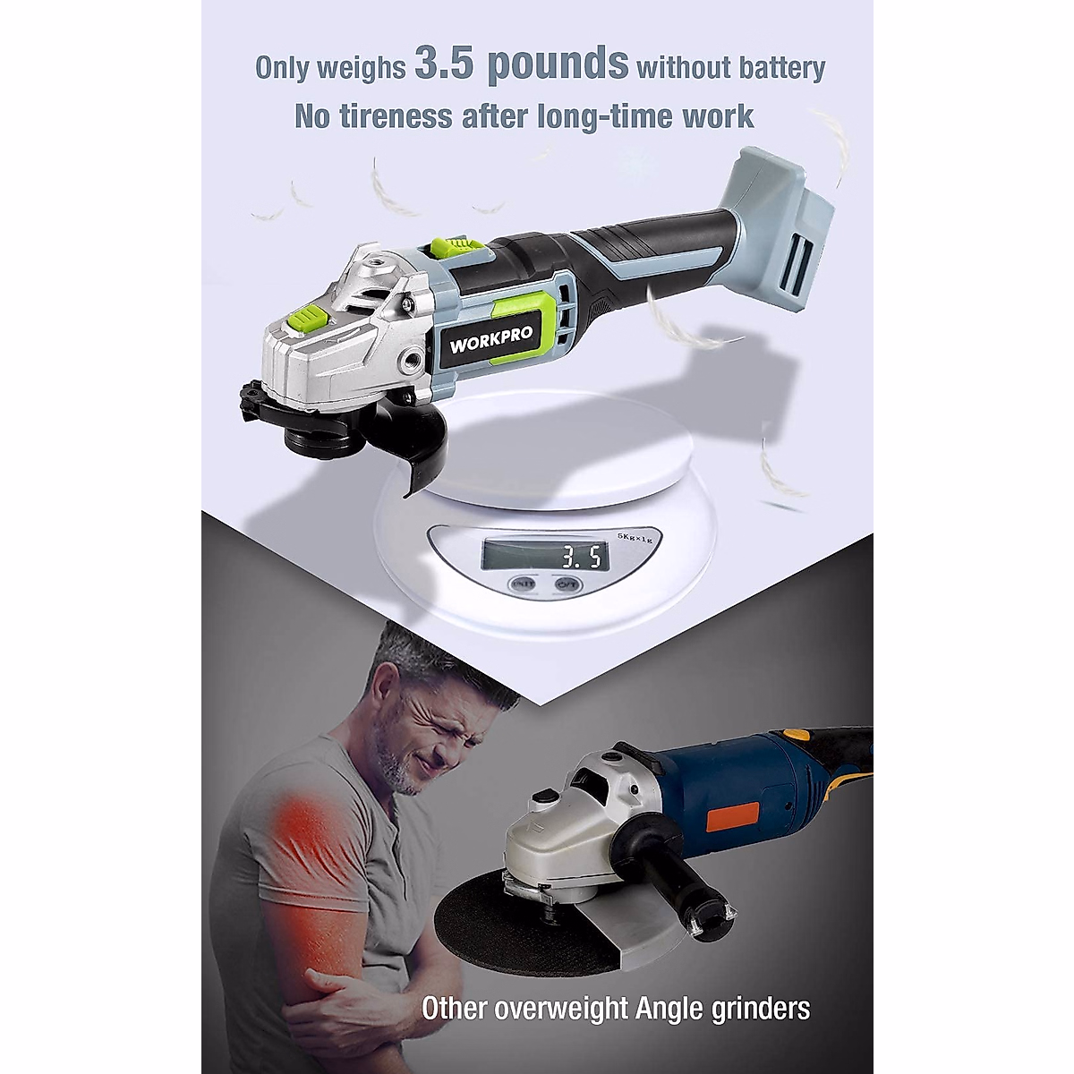 WORKPRO 20V Cordless Angle Grinder Kit, 4-1/2 Inch and WORKPRO 20-Pack Flap Discs, 4-1/2-inch, Arbor Size 7/8-inch