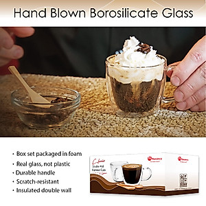 Mainstream Source® Glass Espresso Mugs – Insulated, Double Walled Mug and Espresso Shot Glass with 2 Durable Wooden Spoons, Holds 5.5oz of Espresso (Set of 2)