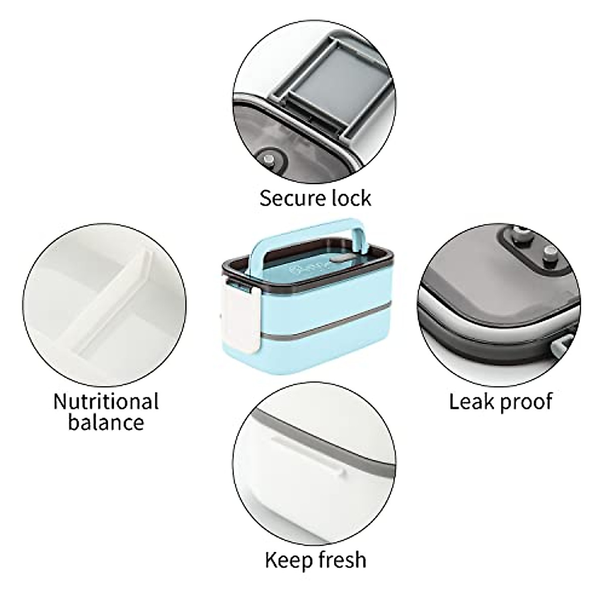 PVSpro JUST FOR YOU Bento Box Set with Insulated Tote, Mug & Cutlery Set, Stackable Bento Box for Lunch, Bento Kit Lunch Box with Handle, Large Bento Lunchbox Container, Japanese Bento (Sky blue)