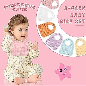 duludulu Muslin Baby Bibs, Baby Bibs for Baby Girl & Boy Organic Cotton Newborn Drool Bandana Bibs and Burping Cloth, Adjustable Soft Baby Bib for Drooling and Teething (6 Pack)