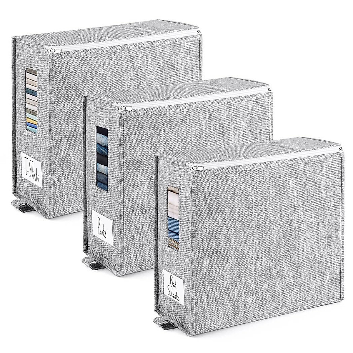 Homaisson 2-Pack Shoe Storage Organizer for Closet, Large Shoe Box Storage + 3 Pack Bed sheet organizers and storage, Foldable Sheet Set Organizers for Linen Closet (Khaki+Grey)