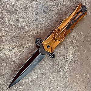 8" Folding Tactical Style Templar Knight Cross Folding Knife, Pocket Knife For Fishing, Camping, Daily Uses for Open Box, Cut Rope (Gold-440)