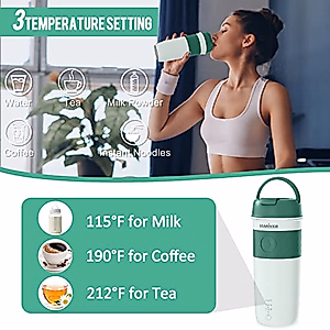 Stariver Travel Electric Kettle, 350ML Portable Electric Tea Kettle BPA-Free, Small Electric Kettle with 3 Temp Setting, Hot Water Boiler with Keep Warm, 304 Stainless Steel and Fast Boil, Green