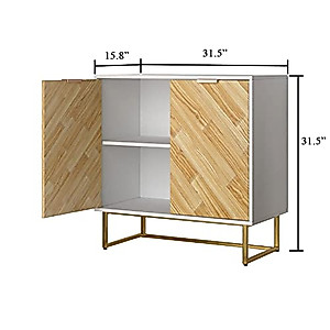 Buffet Sideboard Cabinet with Storage, Modern Accent Cabinet with 2 Doors & Adjustable Shelves, Kitchen Storage Cabinet Cupboard Console Table for Dining， Living Room, Bedroom, Entryway, White & Gold
